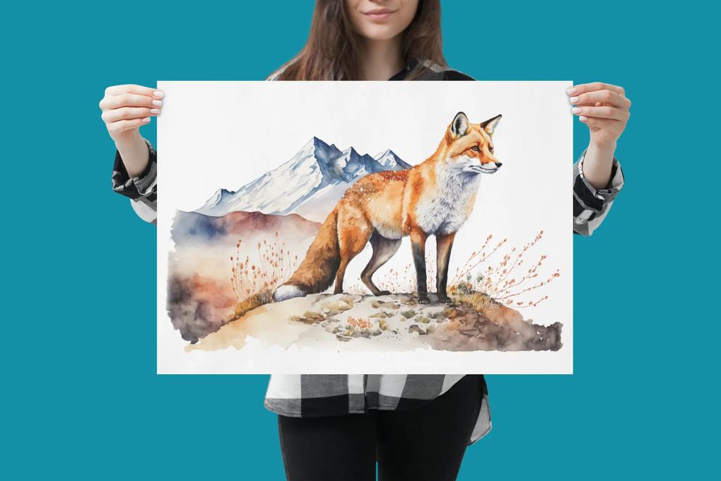 Plakát - Liška v horách, akvarel FeelHappy.cz Velikost plakátu: A1 (59,4 × 84 cm)