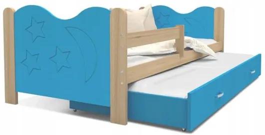 Dětská postel MIKOLAJ P2 80x190 cm s borovicovou konstrukcí v modré barvě s přistýlkou