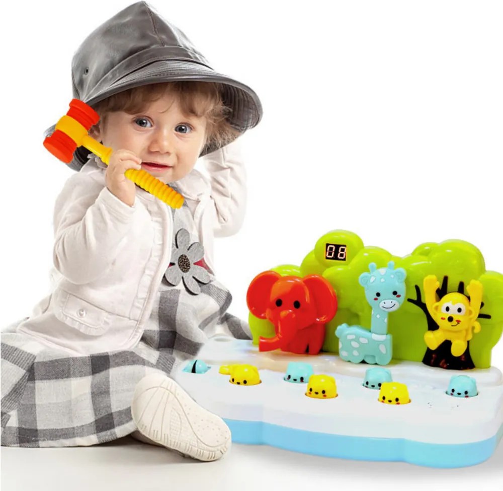 LEAN Toys Obratnostní hra se zvířátky Whack-A-Mole s počítadlem a kladívkem, barevná