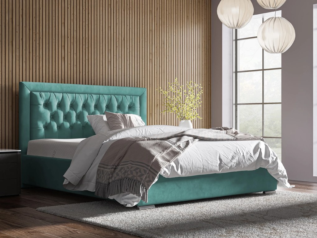 Eka Čalouněná postel Mona - Kronos 180x200 cm Barva látky: Azurová (13), Úložný prostor: S dřevěným rámem úložného prostoru