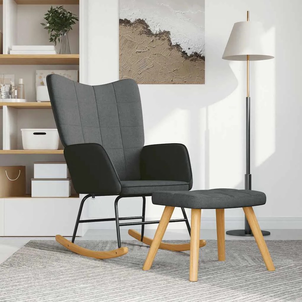 Houpací křeslo se stoličkou tmavě šedé textil 328019