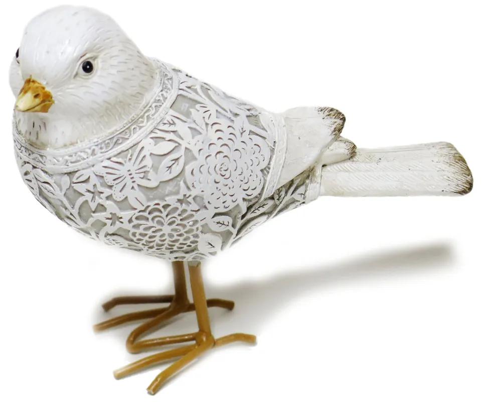 Ptáček vzor krajka šedo-bílý stojící 12,5cm