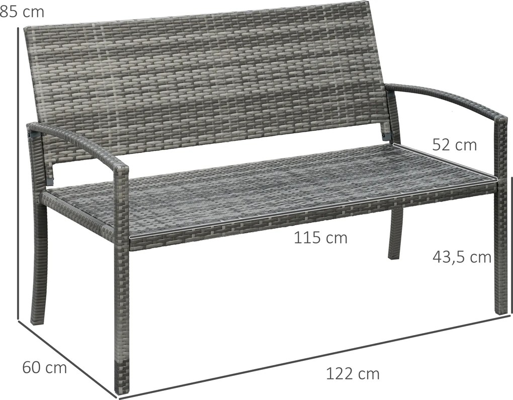 Outsunny zahradní lavice ratanový vzhled parková lavice s ocelovým rámem pro 2 osoby balkonová lavice nosnost až 320 kg šedý zahradní nábytek | Aosom…