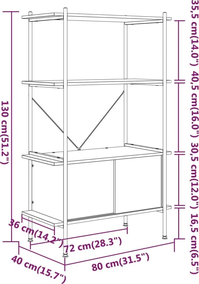 vidaXL 4patrový policový regál se skříňkou 80x40x130cm ocel a kompozit [336353] Barva: tmavě hnědá