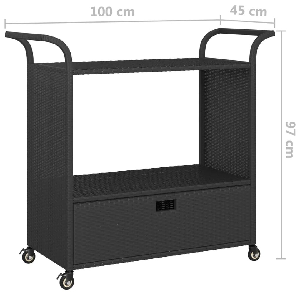 vidaXL Barový vozík se zásuvkou černý 100 x 45 x 97 cm polyratan