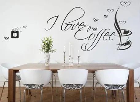 Samolepka na zeď s textem I LOVE COFFEE 60 x 120 cm
