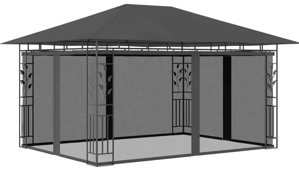 vidaXL Marketos Altán s moskytiérou a světelné LED řetězy 4x3x2,73m antracitový