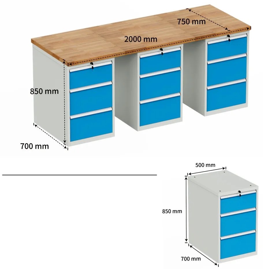 Dílenský stůl Enprag HD_20333 - 3x zásuvka