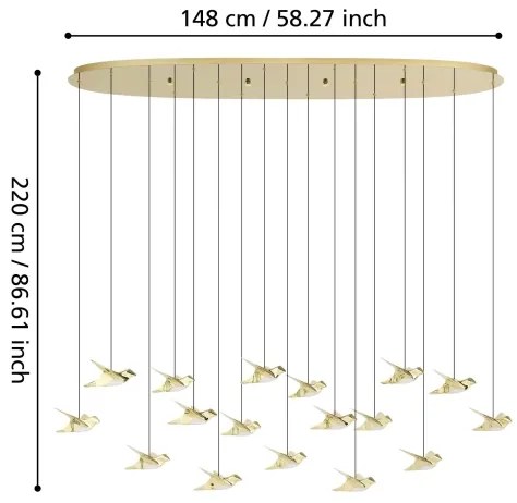 Eglo 390399 - LED Stmívatelný lustr na lanku PARATEBUENO 17xLED/3W/230V zlatá