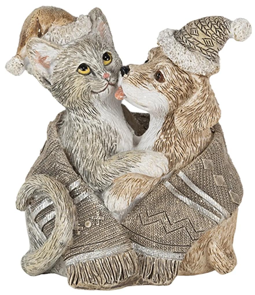 Vánoční dekorativní soška pejska a kočičky s čepicemi - 8*5*9 cm