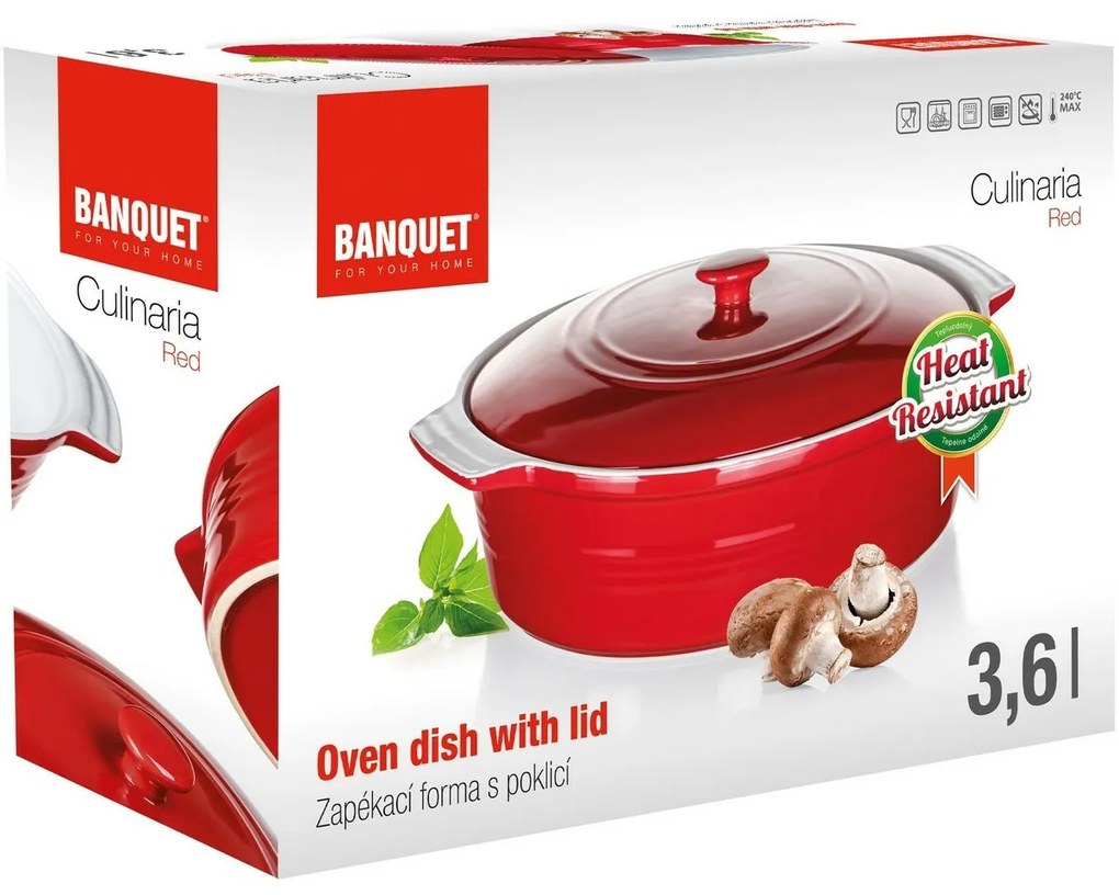 Banquet Forma zapékací oválná s poklicí Culinaria Red 3,6 l, 3,6 l