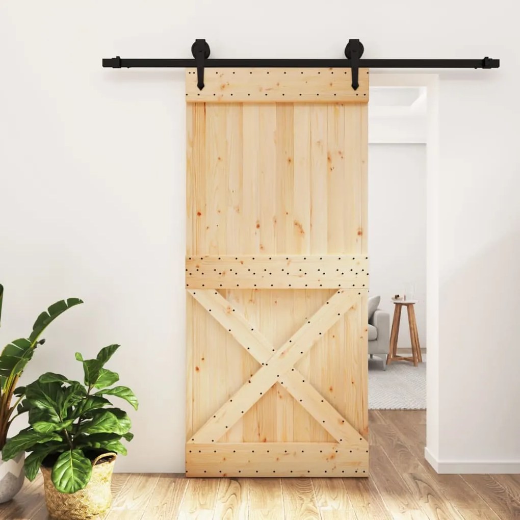 Posuvné Dveře S Kováním 95 X 210 Cm Masivní Borové Dřevo Vzor Šedá Kostka