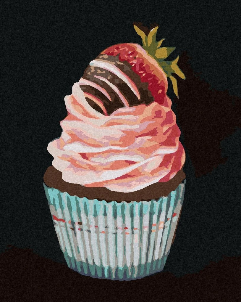 zuty zuty - malování podle čísel - cupcake s jahodou (myroslava voloschuk), 40x50 cm, plátno+rám