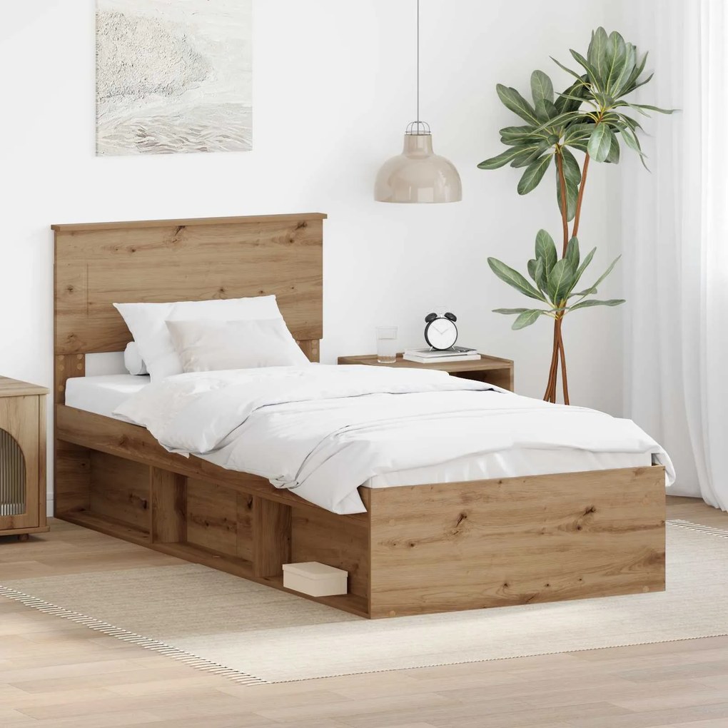 Rám postele s čelo Umělecký dub 90 x 200 cm Kompozitní dřevo 3407939