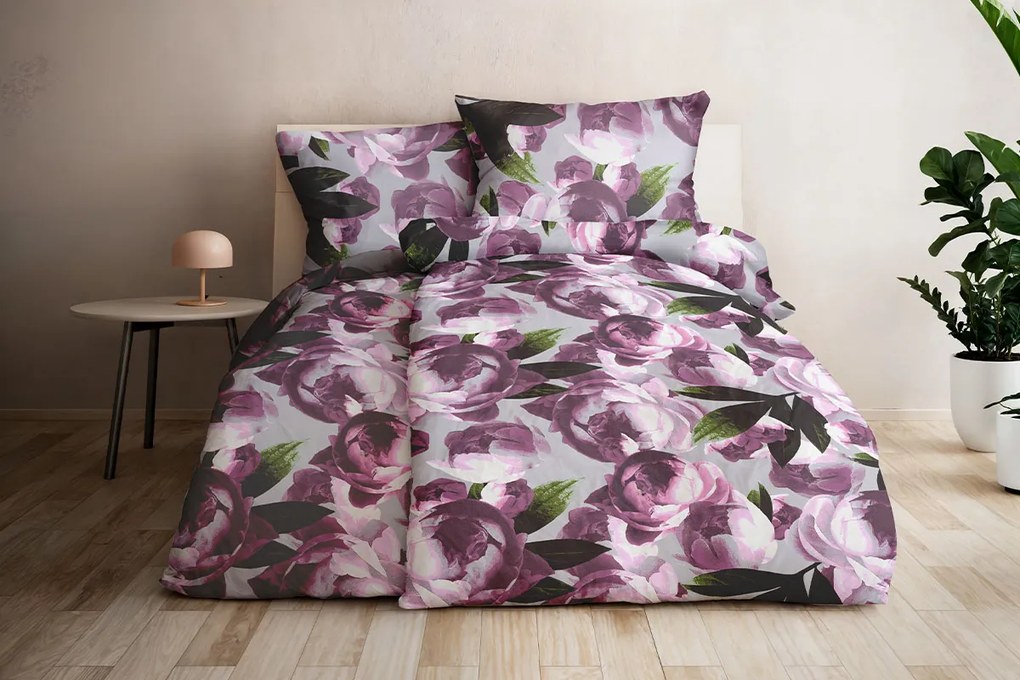 GRUND PEONIA - Povlečení růžové Rozměr: 155x220+80x80 cm