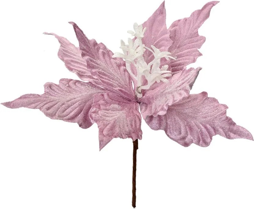 Fialková dekorace květina vánoční hvězda Poinsettia - Ø 28*30 cm