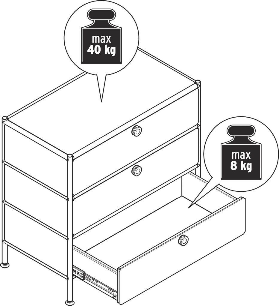 Tchibo - Kovová komoda »Cn3« se 3 zásuvkami - barva: černá