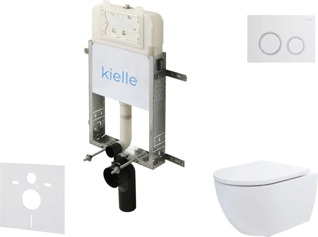 kielle Genesis New - Set předstěnové instalace, klozetu Oudee, Vortex Rimless+, sedátka softclose a tlačítka Gemini New II, lesklá bílá/chrom 30502SZ13