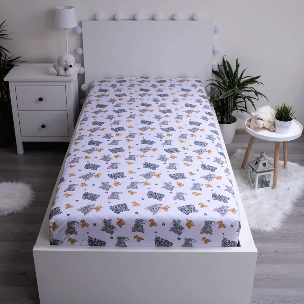 Jerry Fabrics Bavlněné napínací prostěradlo 90x200 + 25 cm - Tom a Jerry "TJ050"