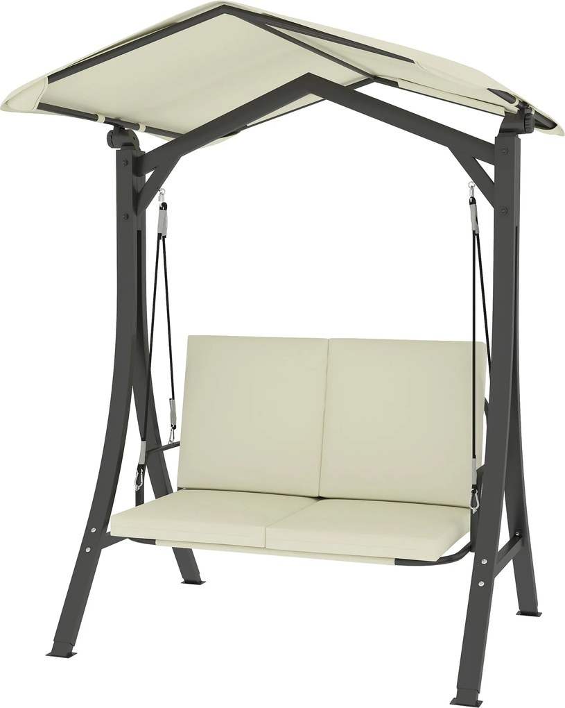 Outsunny Hollywoodská houpačka s nastavitelnou sluneční střechou a polstrováním sedadel, 2-místná zahradní houpačka pro až 220 kg, UV 30+, 150x120x182