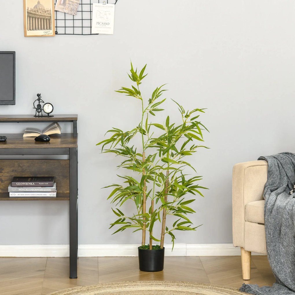 Umělá rostlina HOMCOM 120 cm v květináči se 336 listy, realistický falešný bambus pro interiér a exteriér