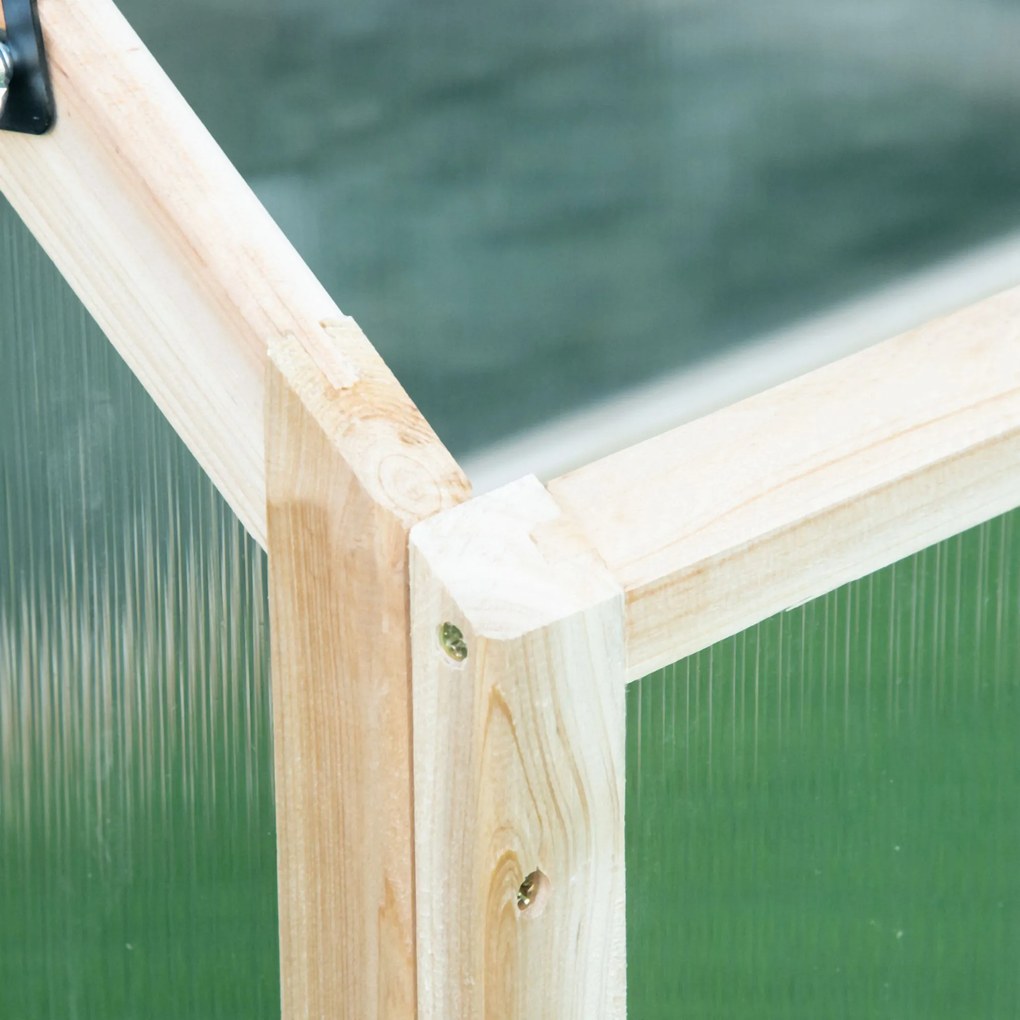 Outsunny Dřevěný Mini Skleník 90 x 52 x 49,5 cm, Zahradní Lůžko s Krytem, Skleník s Přenosem Světla, Zimní Ochrana pro Zahradu, Balkon, Přirozené Dře…