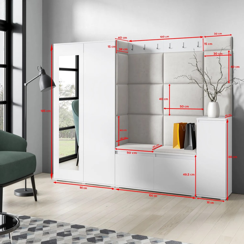 Eka Předsíňová stěna s čalouněnými panely Trinity 27 - Grafit / Černá 2316