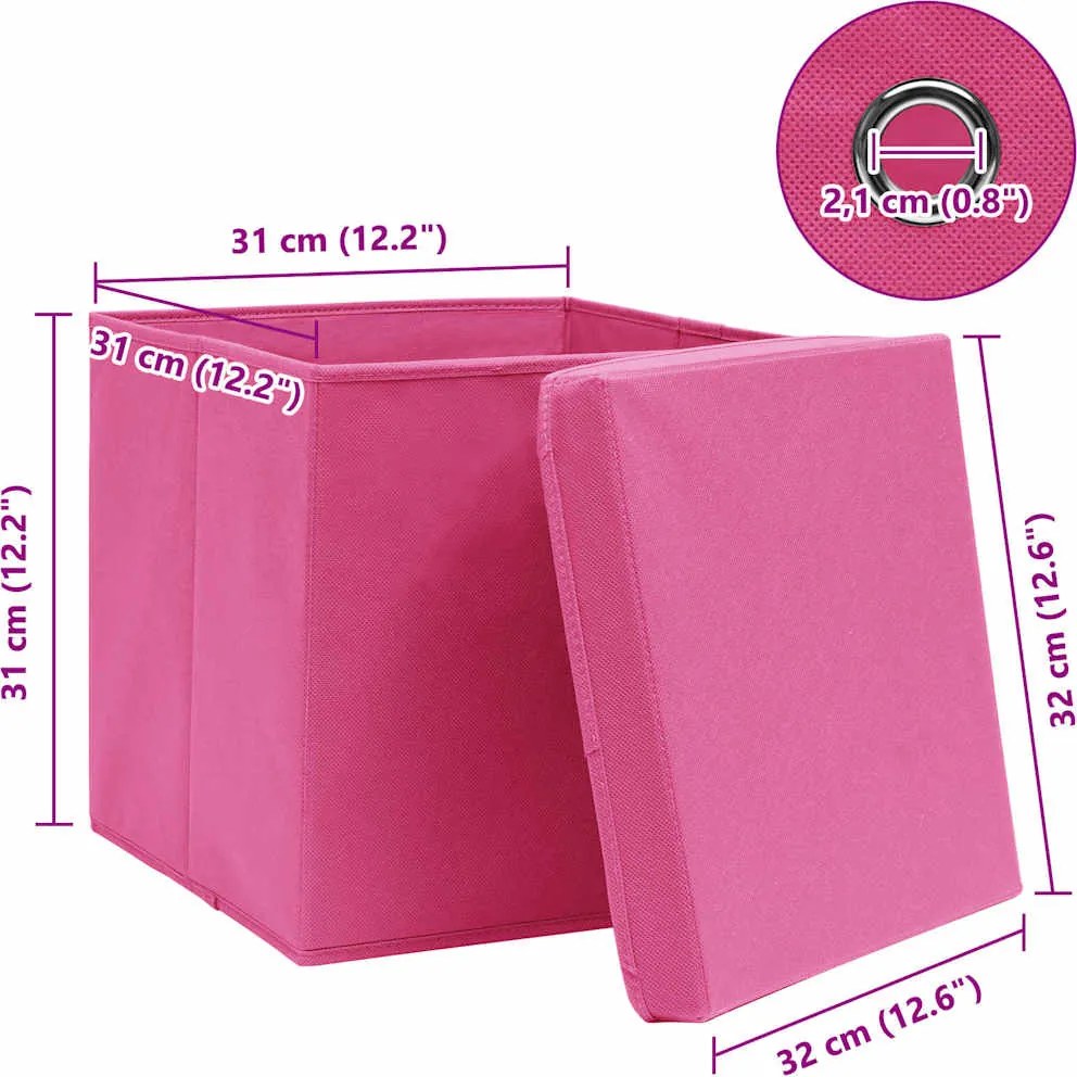Úložné boxy s víky 10 ks růžové 32 x 32 x 32 cm textil 288348