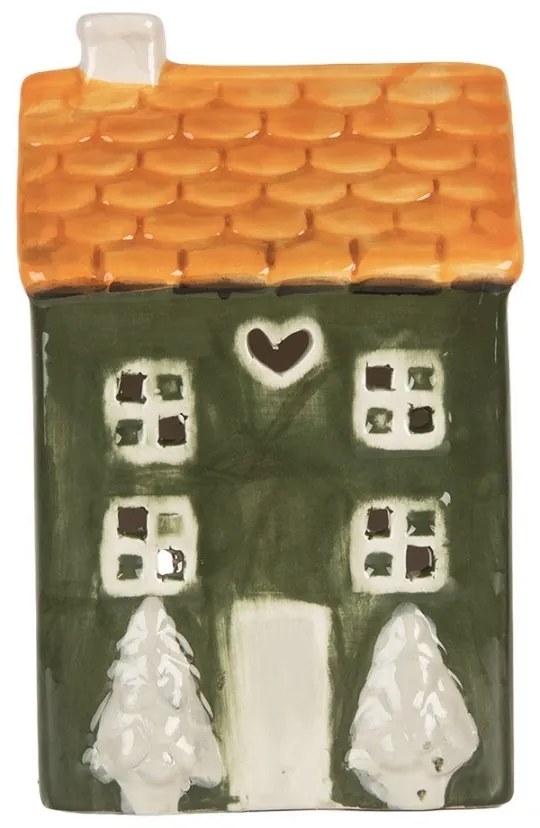 Zelený keramický domek na čajovou svíčku Lamont - 9*8*15 cm
