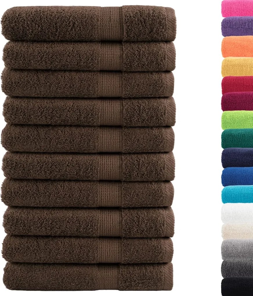 Prémiové ručníky SOLUND 10 ks hnědé 100x200 cm 600 g/m² 137247