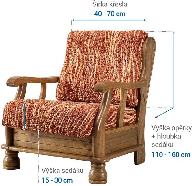 Bielastické potahy UNIVERSO NOVÉ žíhané cihlové křeslo s dřevěnými rukojeťmi (š. 40 - 70 cm)