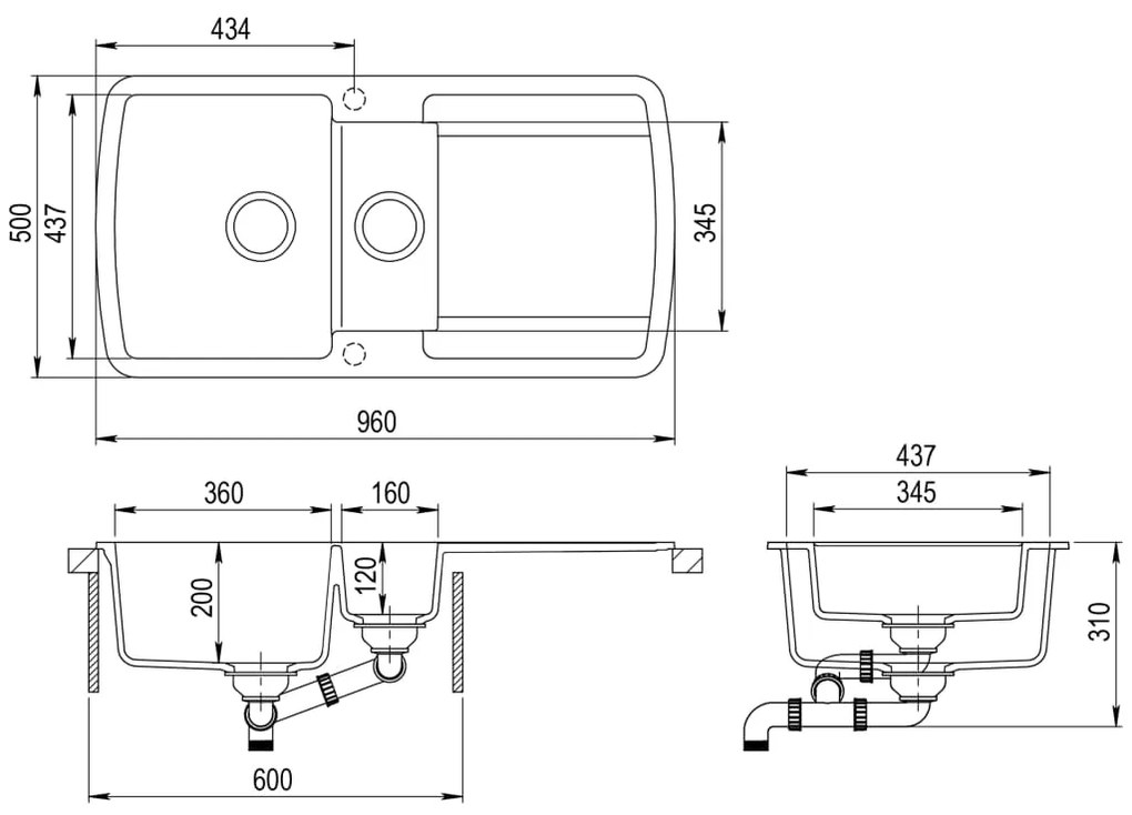 vidaXL Marketos Kuchyňský dřez dvojitý žulový černý