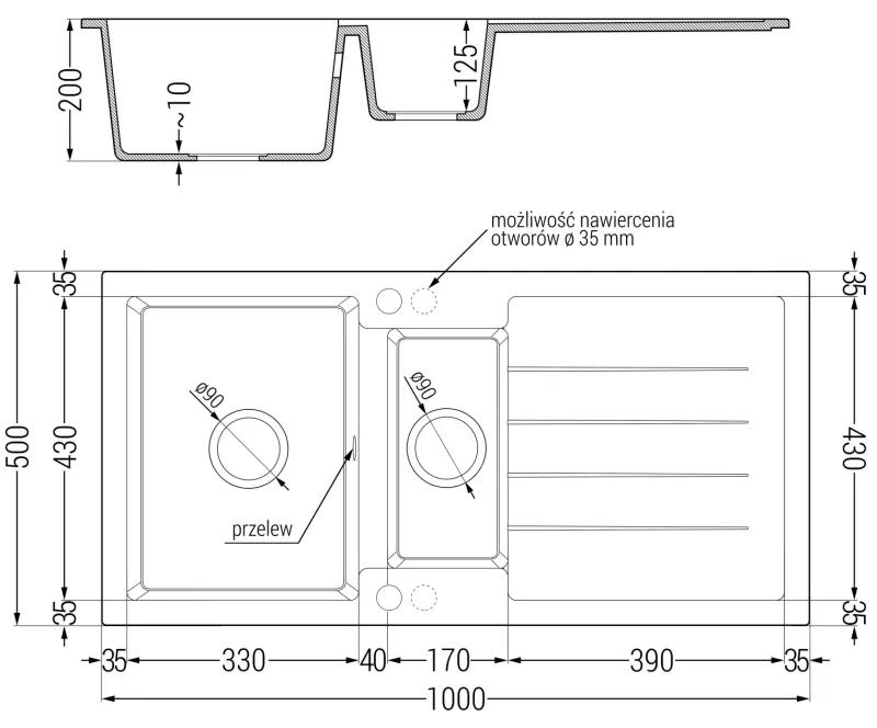Mexen Andres 1,5-miskový granitový dřez s odkapávačem a kuchyňskou baterií Duo, Černá - 6515-77-671701-07-B