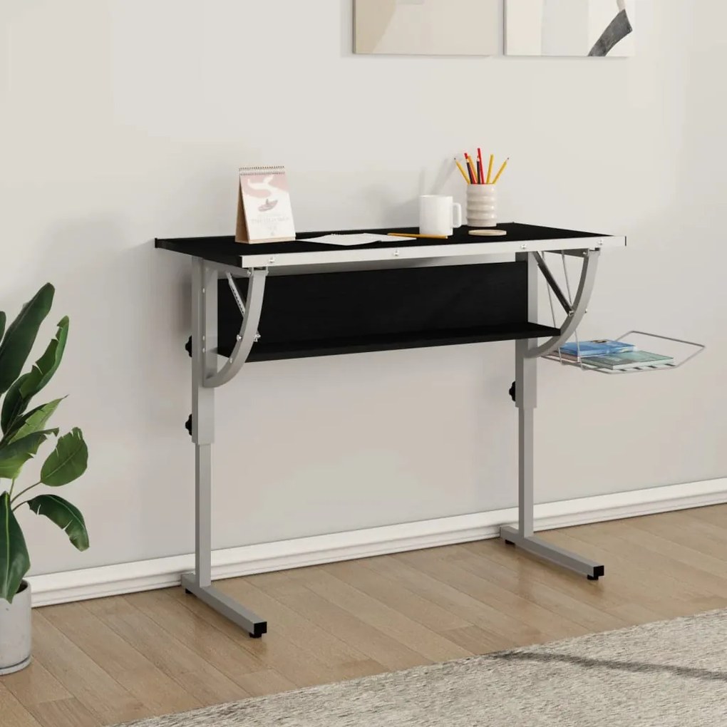 Řemeslný stůl černý a šedý 110x53x(58–87) cm kompozit a ocel 340929