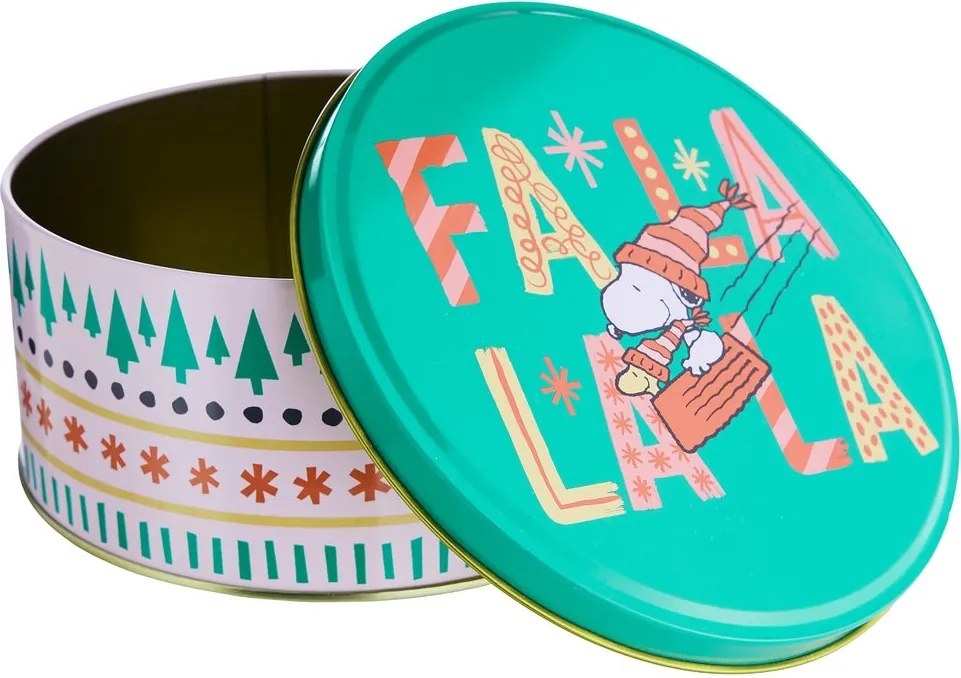PEANUTS Dóza kulatá "FaLaLaLa" 16,7 cm - zelená/bílá