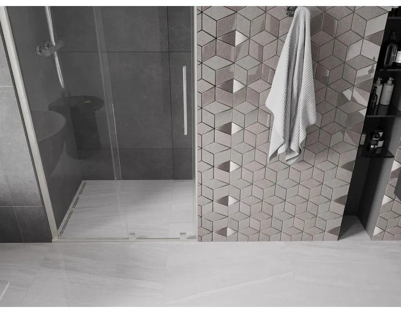 Mexen Velar, posuvné sprchové dveře do otvoru 90 cm, 8mm čiré sklo, broušená ocel, 871-090-000-01-97