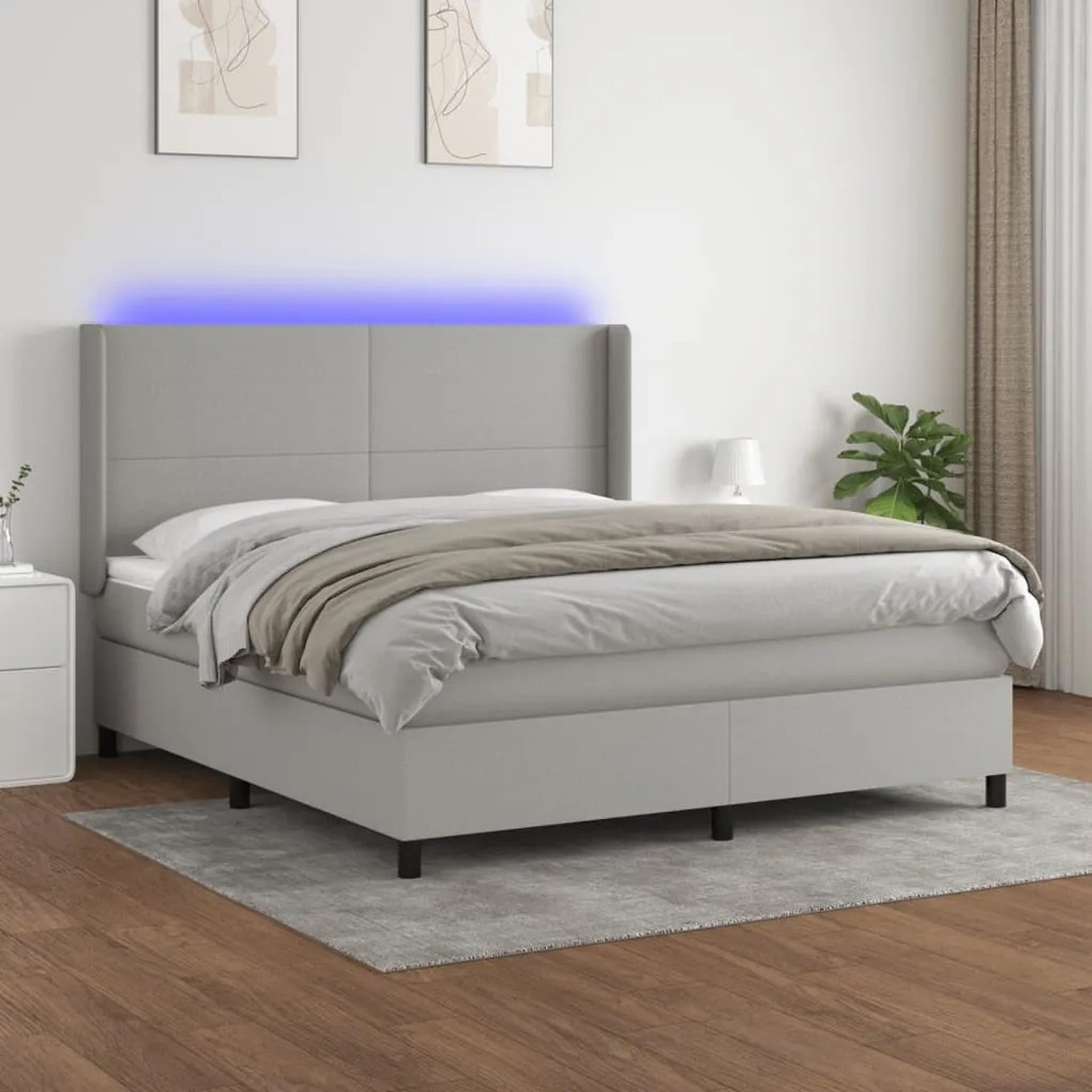 Box spring postel s matrací a LED světle šedá 160x200 cm textil 3138165