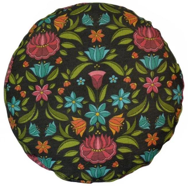 S radostí - vlastní výroba Meditační polštář Lidové květy - tmavé Velikost: ∅40 x v12 cm