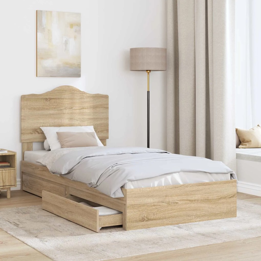 Postel s úložným prostorem se zásuvkou Sonoma dub 90 x 190 cm 3413550