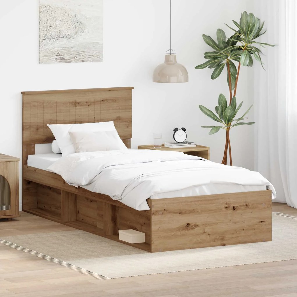 Rám postele Umělecký dub 90 x 200 cm Masivní borové dřevo 3410653