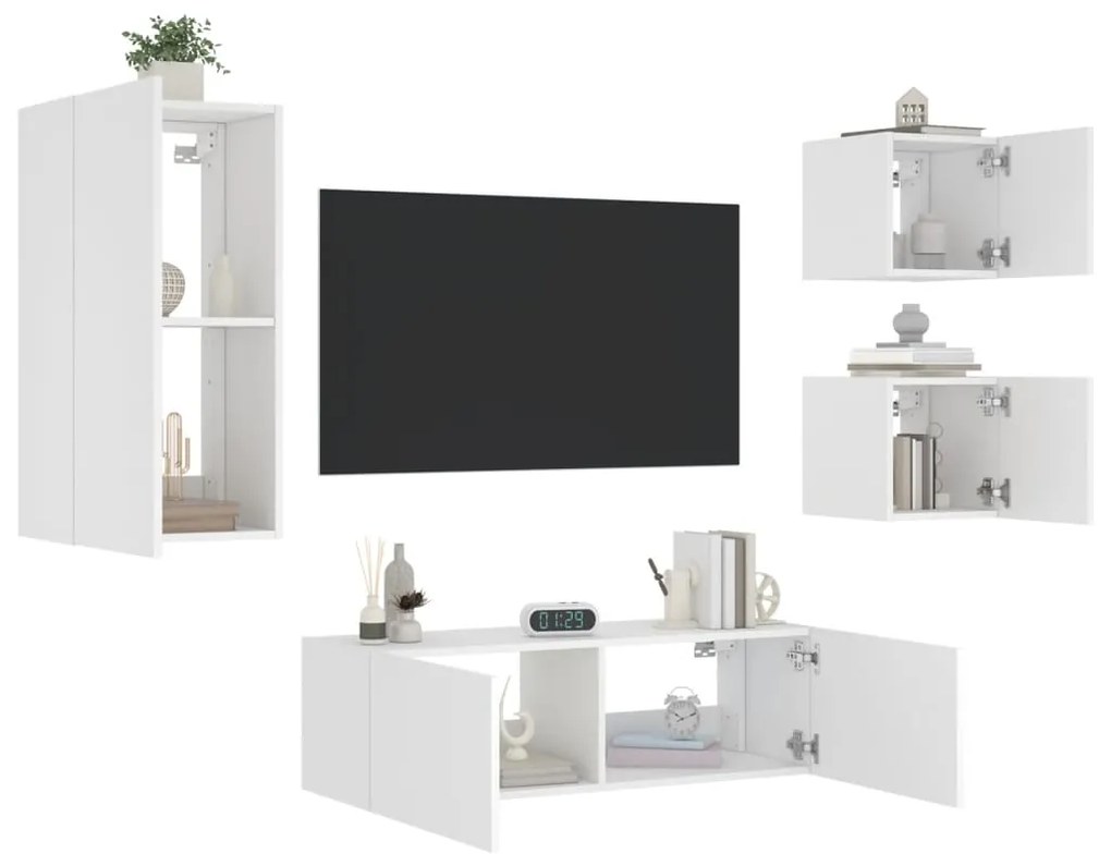 vidaXL 4dílná obývací stěna s LED osvětlením bílá