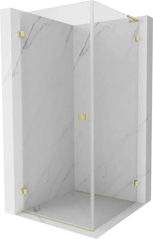 Mexen Lunar-B L sklápěcí sprchový kout levý 80 x 80 cm, čiré sklo, zlatá matná, 832L-080-080-55-00-L