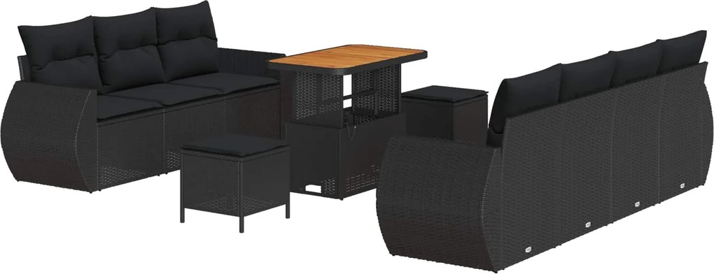 Sada zahradních pohovek s polštářem 10 pcs Černá polyratan 3361839