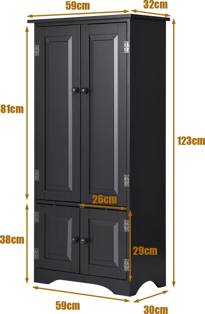 Costway Midi skříňka boční vysoká deska vysoká dřevo – 59 × 32 × 123 cm, černý