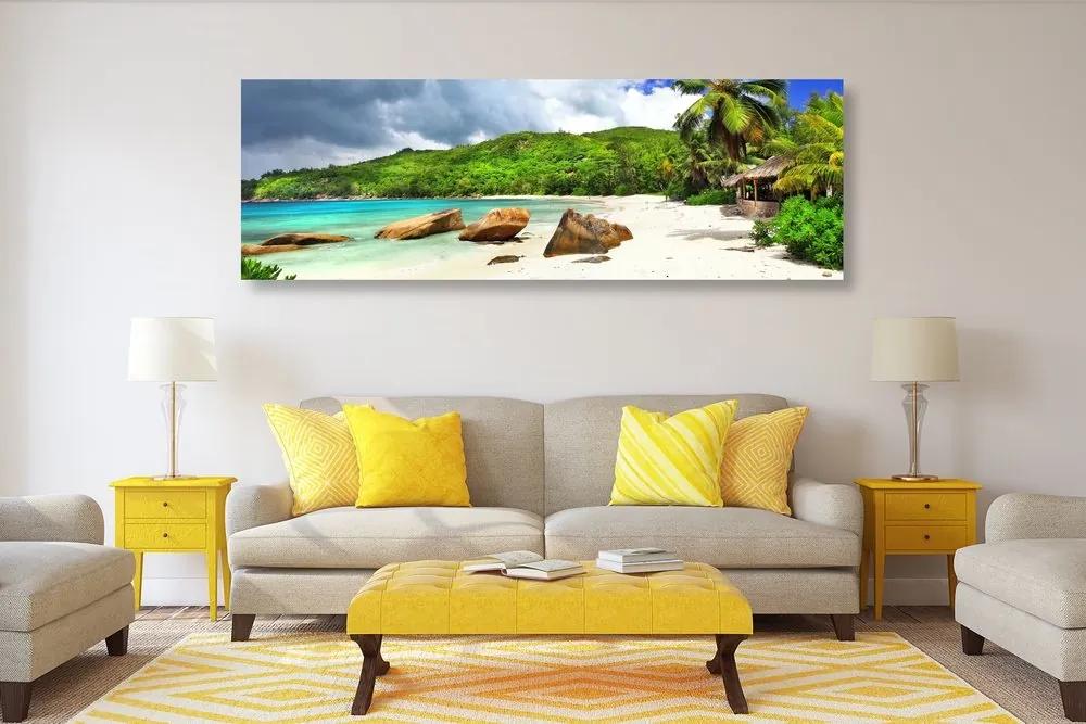 Obraz tropické Seychely - 150x50 cm