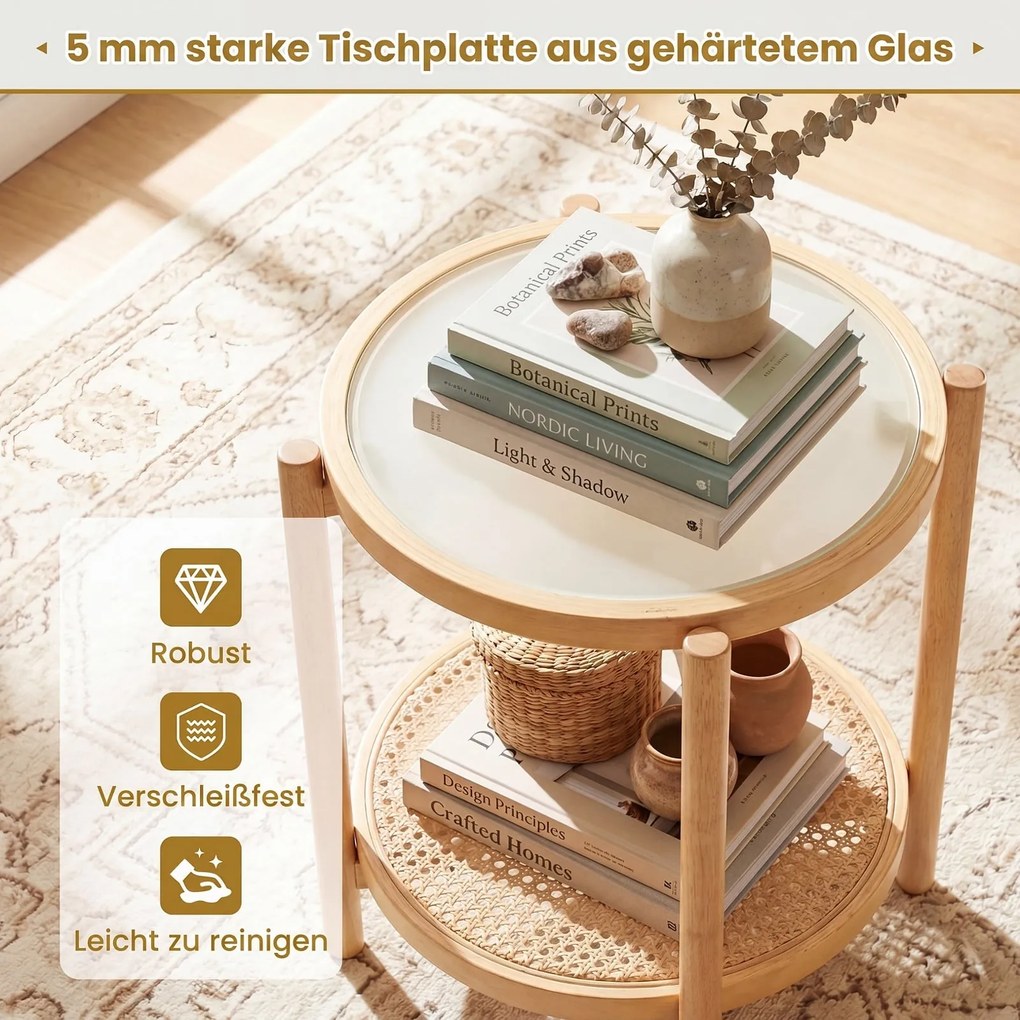 Costway Konferenční stolek ve stylu boho se skleněnou – 47,5 × 47,5 × 58 cm
