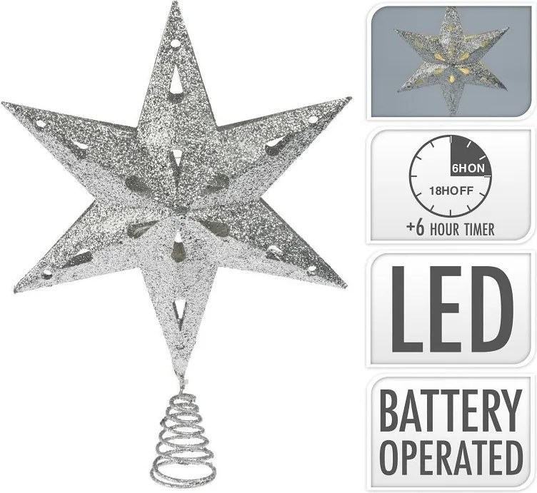 LED špice na stromeček Stříbrná hvězda 35 cm