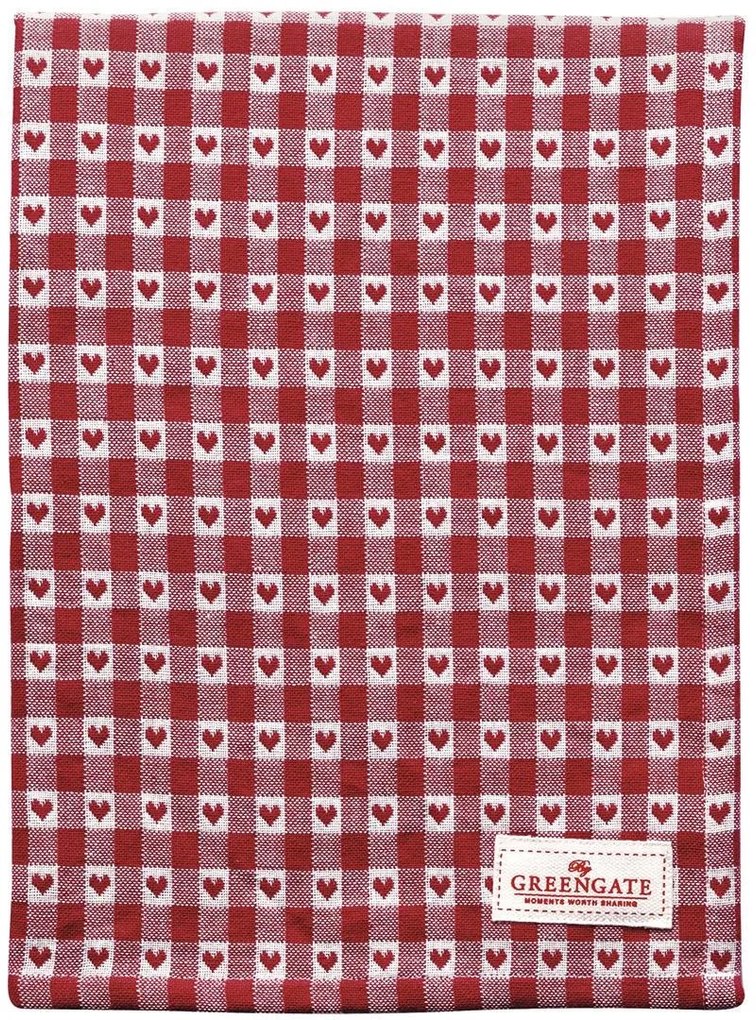 GREEN GATE Bavlněná utěrka Heart Petit Red, červená barva, textil