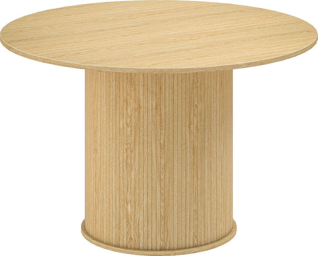 HOMCOM kulatý jídelní stůl pro 5 osob, Ø 120 x 76 cm, kuchyňský stůl s drážkovanou válcovou nohou, přírodní dřevo