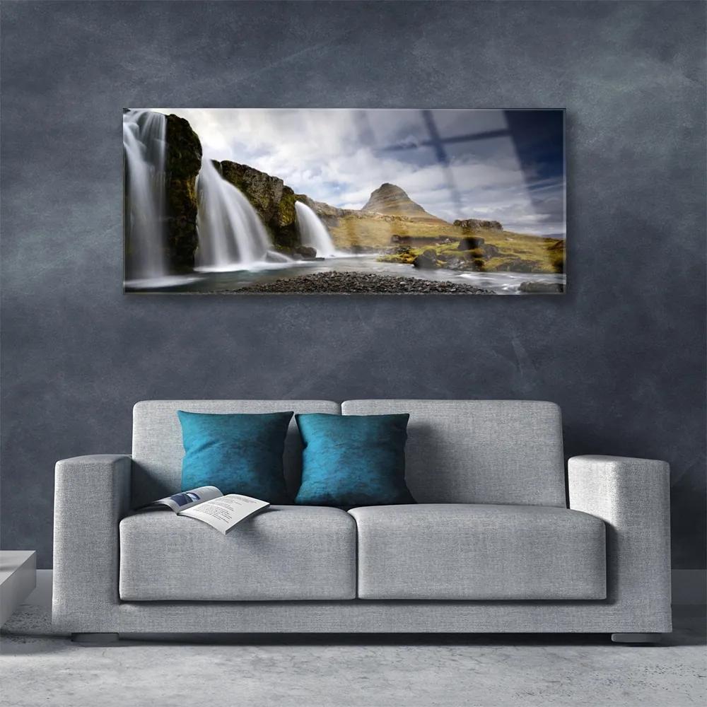 akrylový obraz Vodopád Hory Krajina 125x50 cm